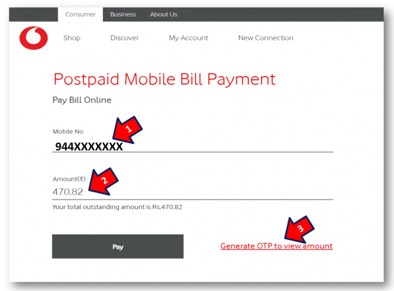 Vodafone Postpaid Online Bill Payment-debit card, Netbanking, UPI