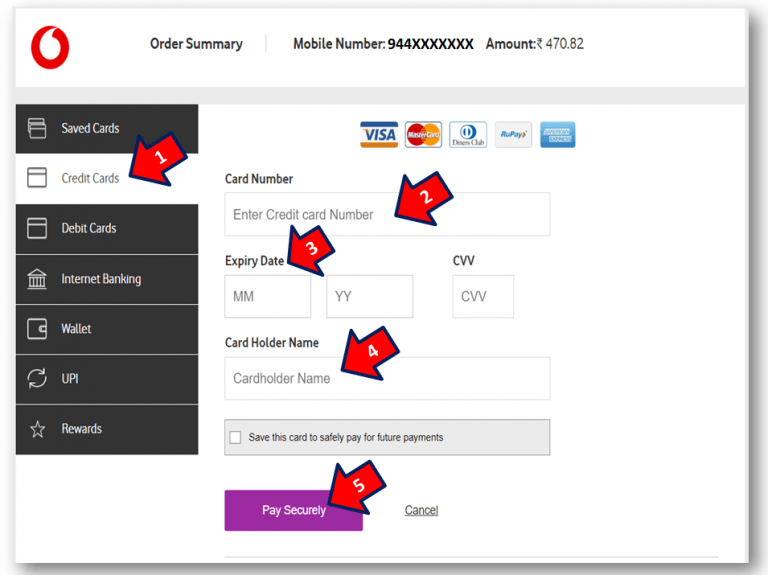 Vodafone Postpaid Online Bill Payment-debit card, Netbanking, UPI